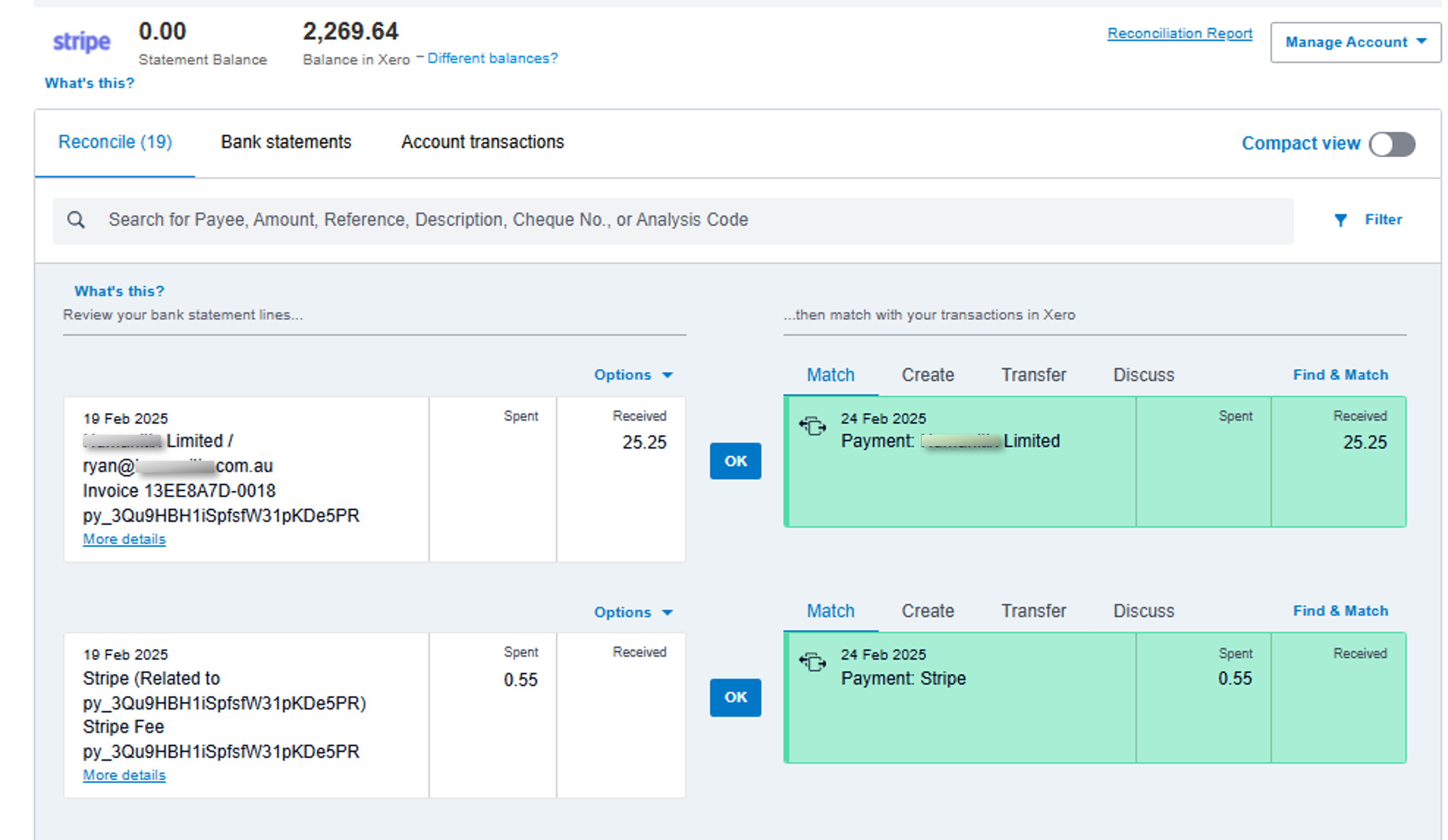 Reconciling your Stripe Bank feed in Xero